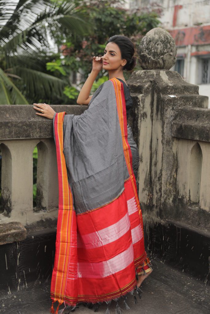 Black White Checks Ilkal Saree - Shagun Silks & Sarees