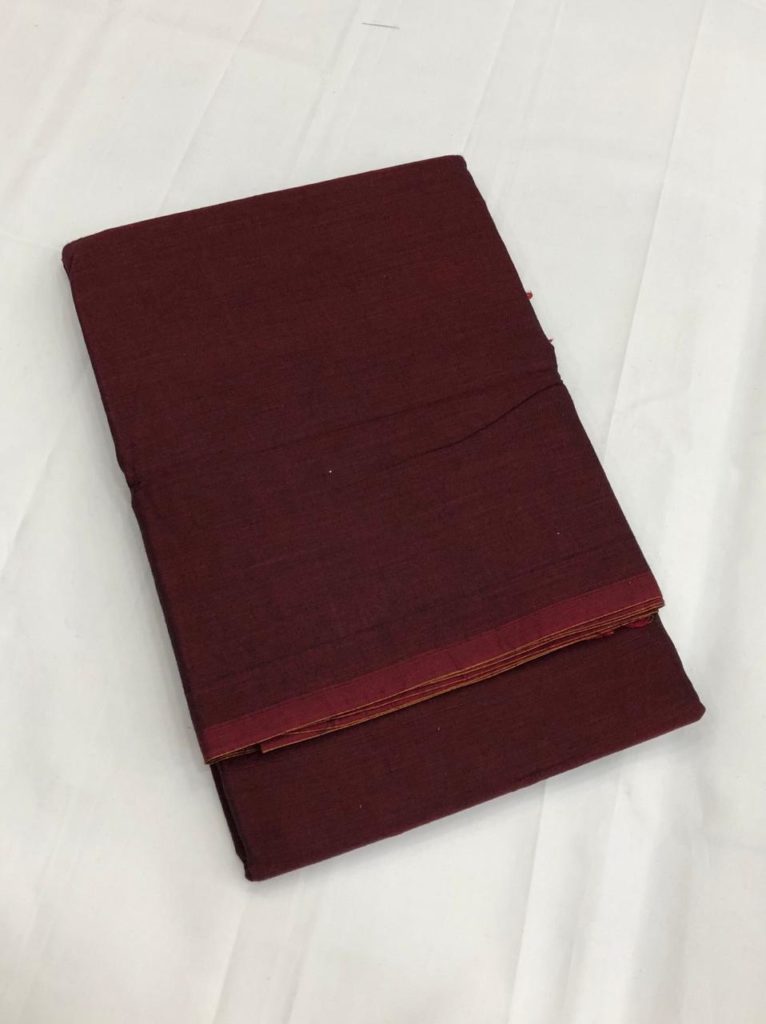 Maroon Mercerised Cotton Plain Saree - Shagun Silks & Sarees